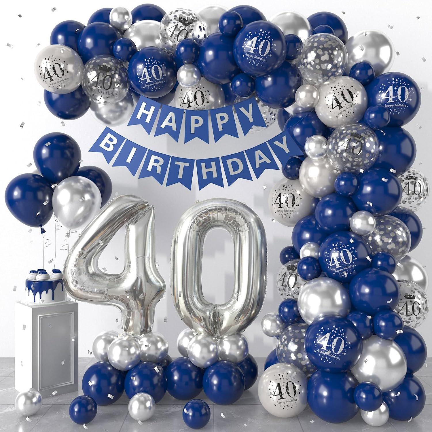 40th Birthday Balloon Garland Arch Blue and Silver 40th Birthday ...