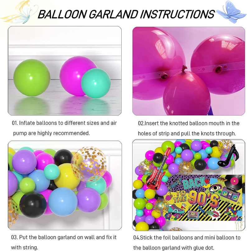 Back to the 90s Backdrop and Balloon Garland Kit, Retro Boom Box Radio ...