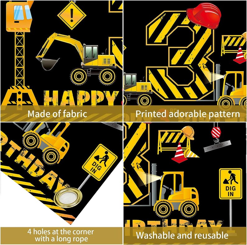 Construction 3rd Birthday Backdrop, Dump Truck Digger Zone Third ...
