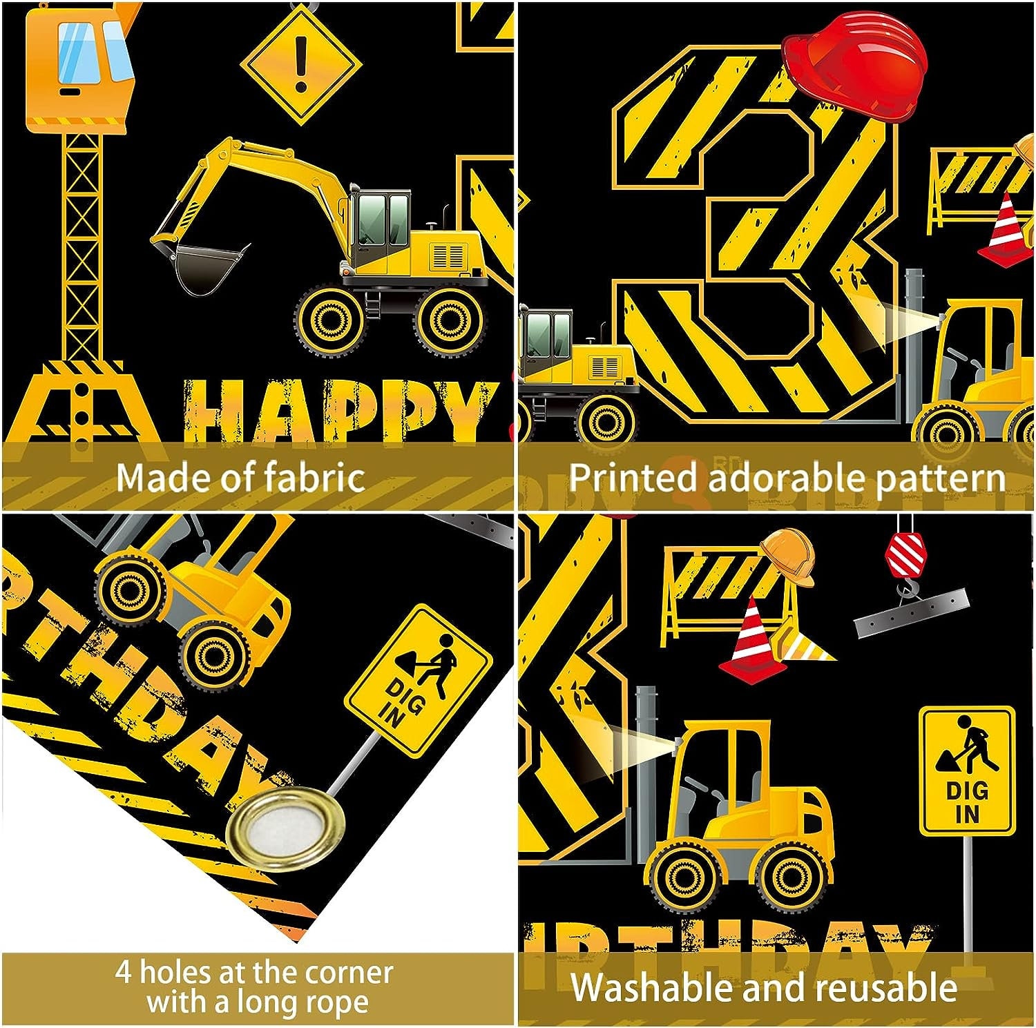 Construction 3rd Birthday Backdrop, Dump Truck Digger Zone Third ...