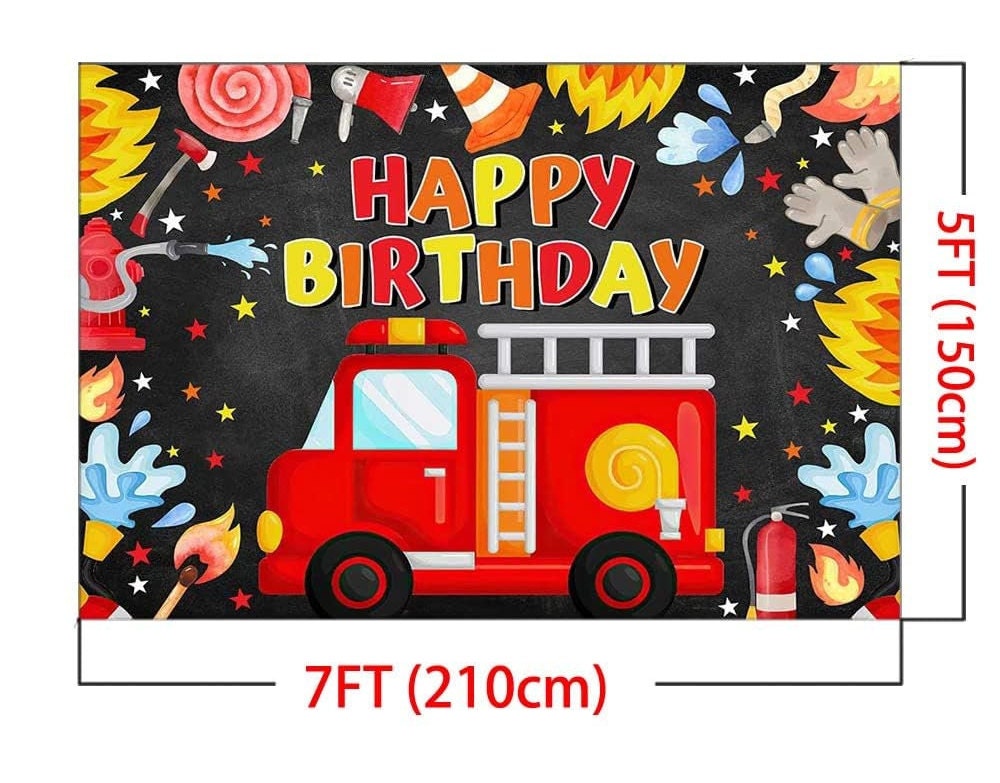 Fire Truck Birthday Backdrop 7x5ft Fireman Birthday Banner - Etsy