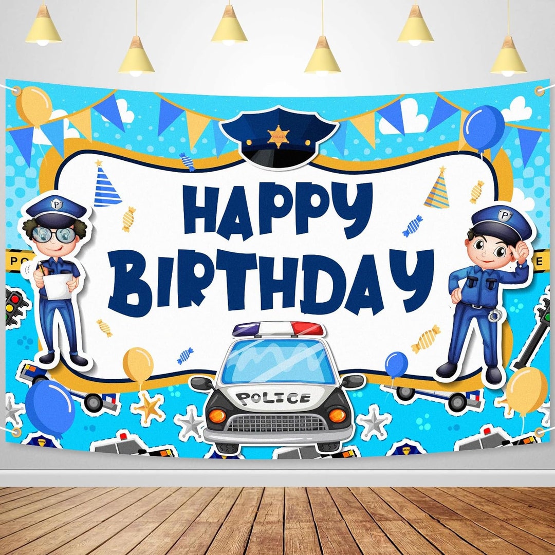 Police Birthday Backdrop, Cop Car Kids Birthday Decoration Police ...