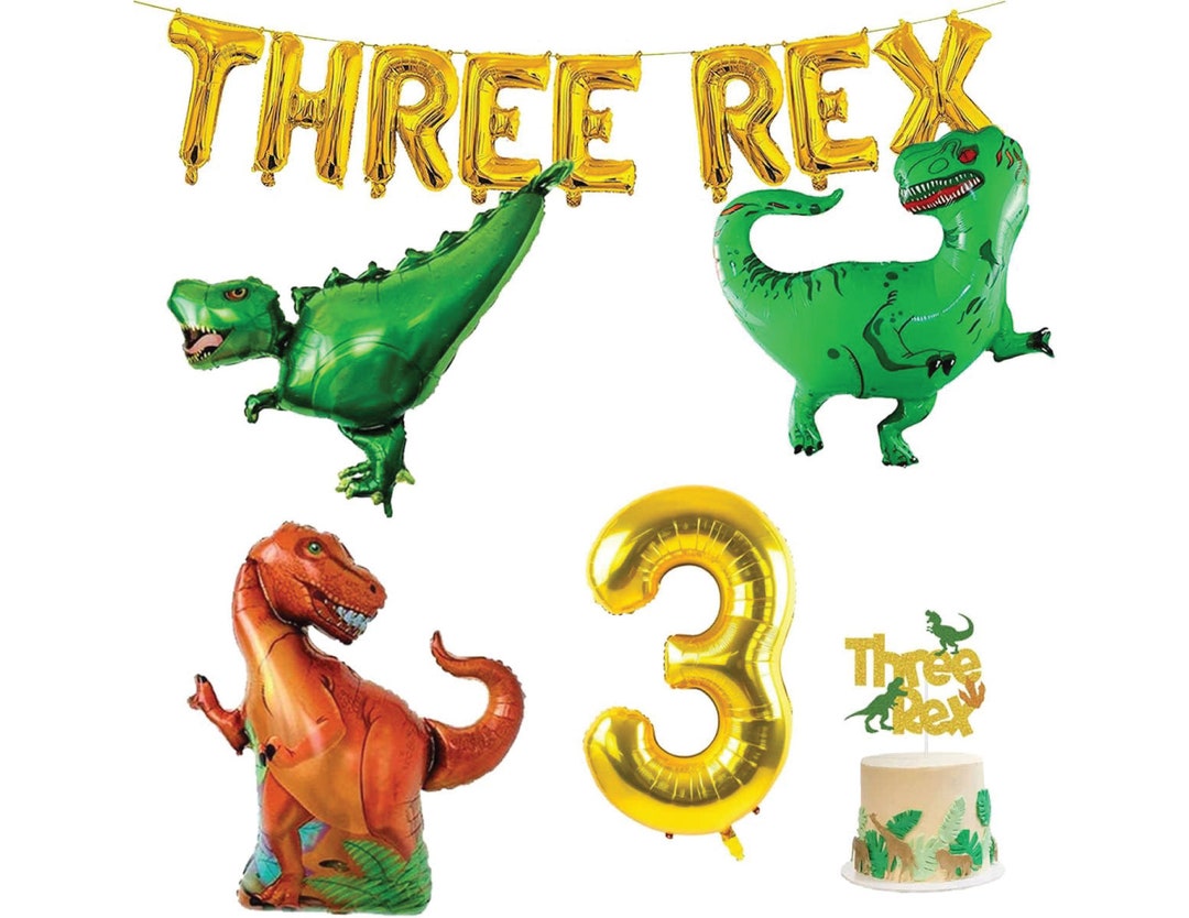 Dinosaur Three Rex Birthday Balloons, Three Rex Banner Balloon T-rex ...