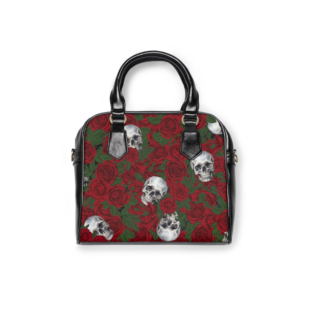 Gothic Roses & Skulls Shoulder Handbag, Edgy Fashion Bag, Stylish Purse ...