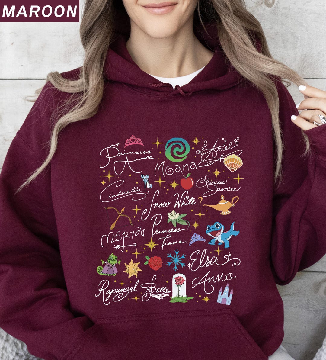 Princesses Hoodie, Jasmine Rapunzel Elsa Anna Ariel Merida Tiana ...