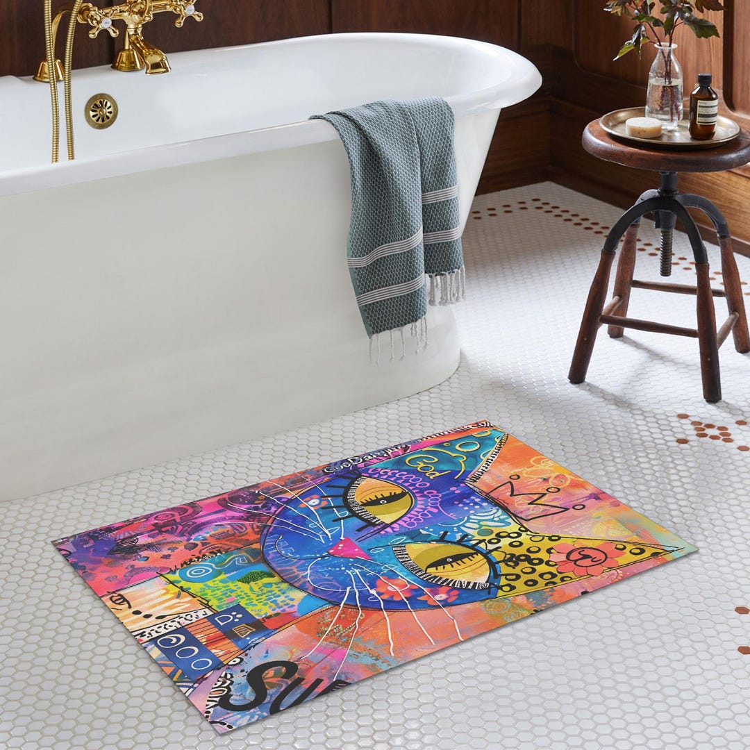 Diatom Mud Bath Mat – Portuguese Cat Tile Design – Quick-dry, Non-slip ...