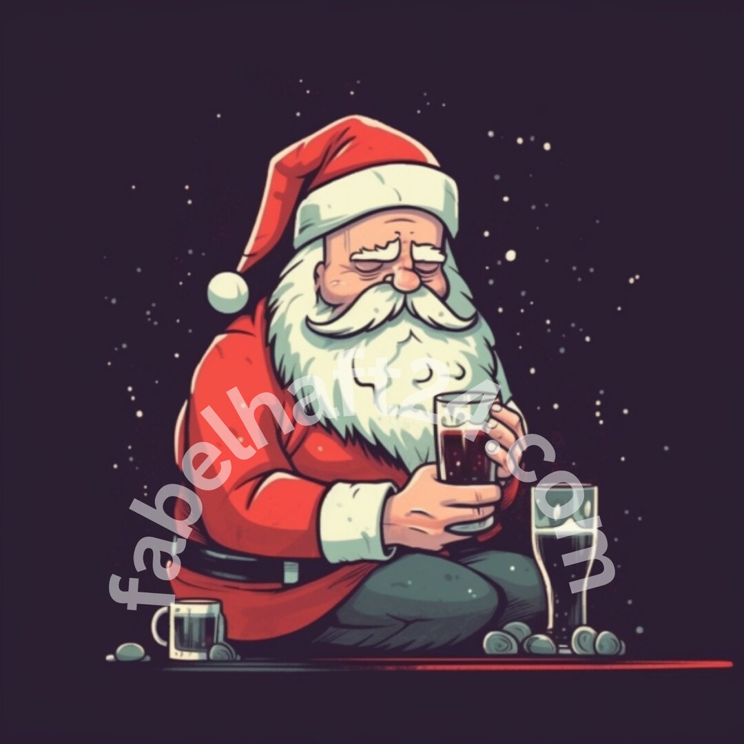 3x PNG Art, Sad Exhausted Santa Claus, Comic Style, Merry Christmas ...