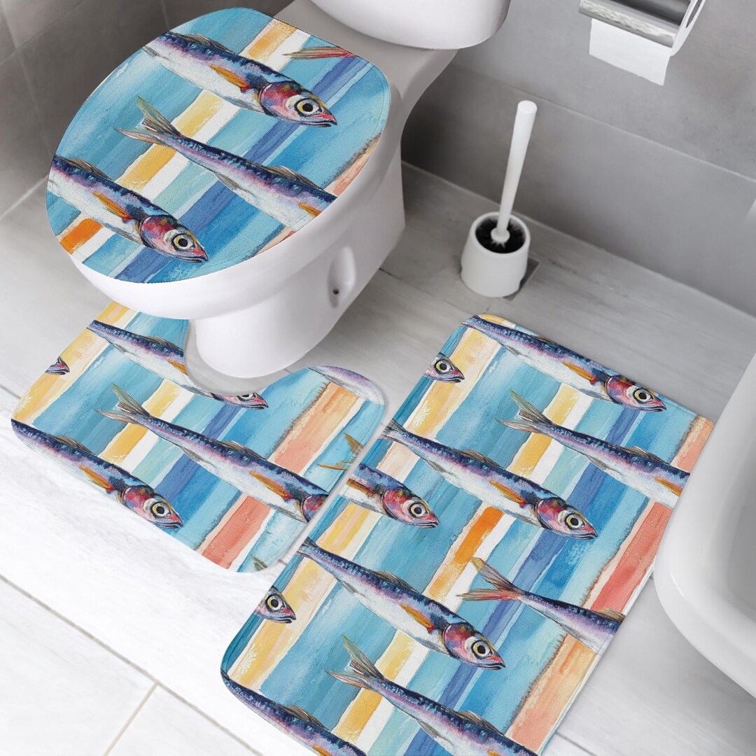 3 Piece Bathroom Rug Set – Azulejo Tile & Fish, Sardine Design – U ...