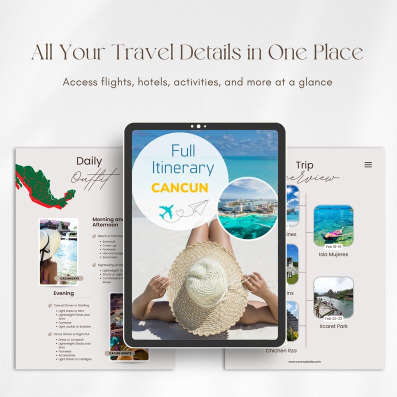 Modelo de Roteiro de Viagem para Cancún: Planejador de Férias Editável ...