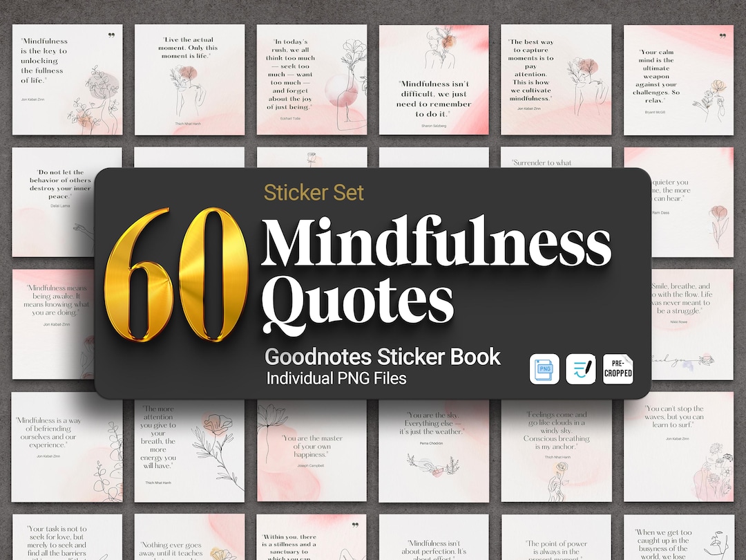 Mindfulness Quote Stickers: 60 PNG Stickers, Goodnotes Sticker Book - Etsy
