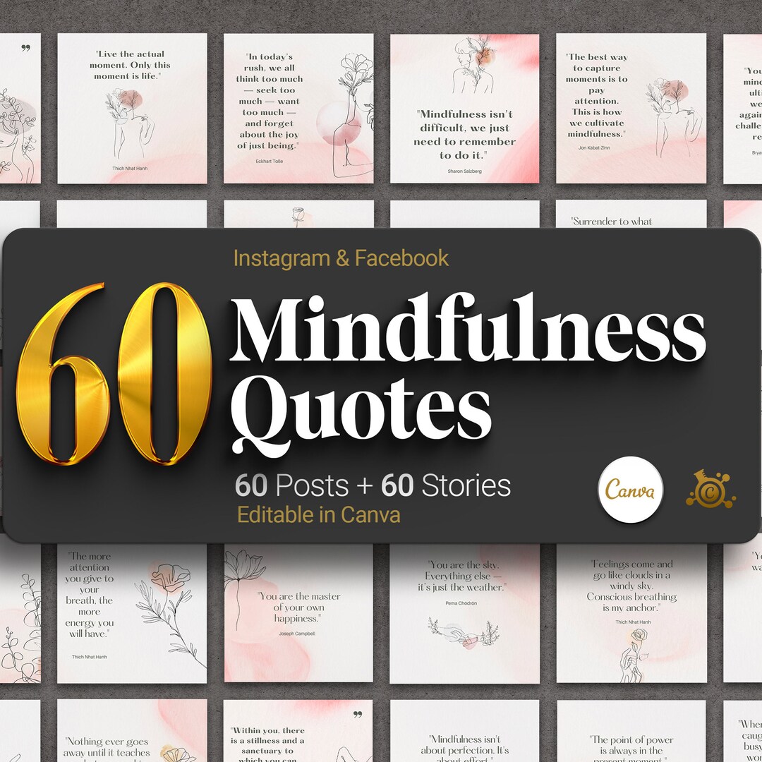 Mindfulness Quote Instagram Template: 60 Posts (canva) - Etsy