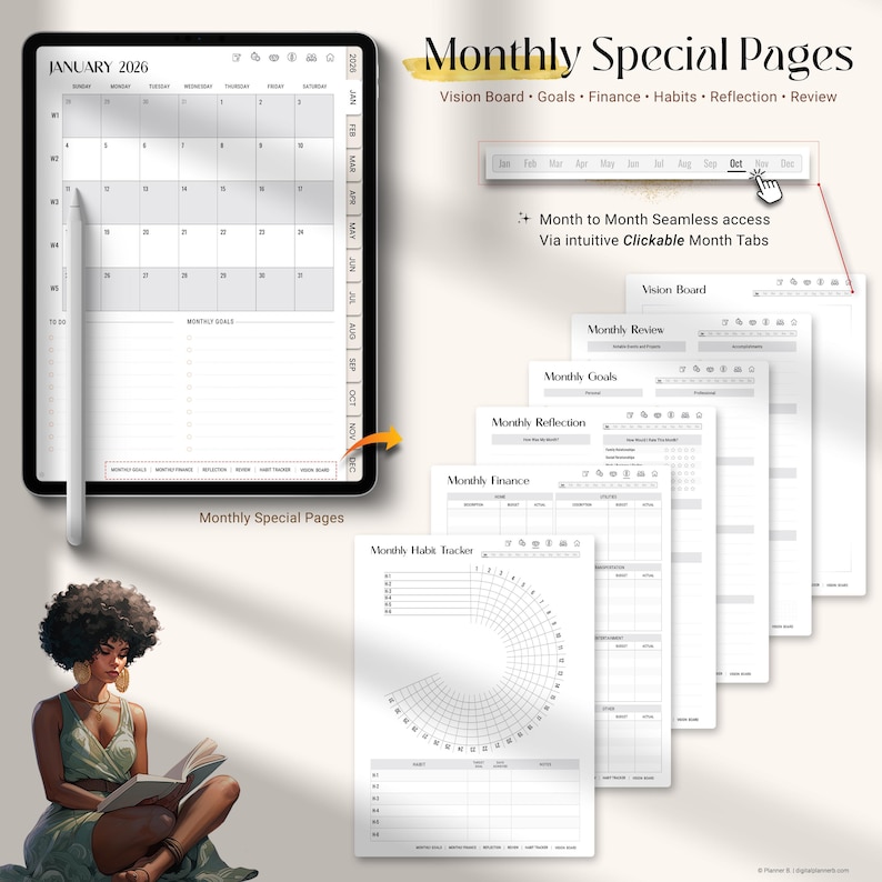 Black Girl Digital Planner Bundle : Horizontal & Vertical Layouts ...