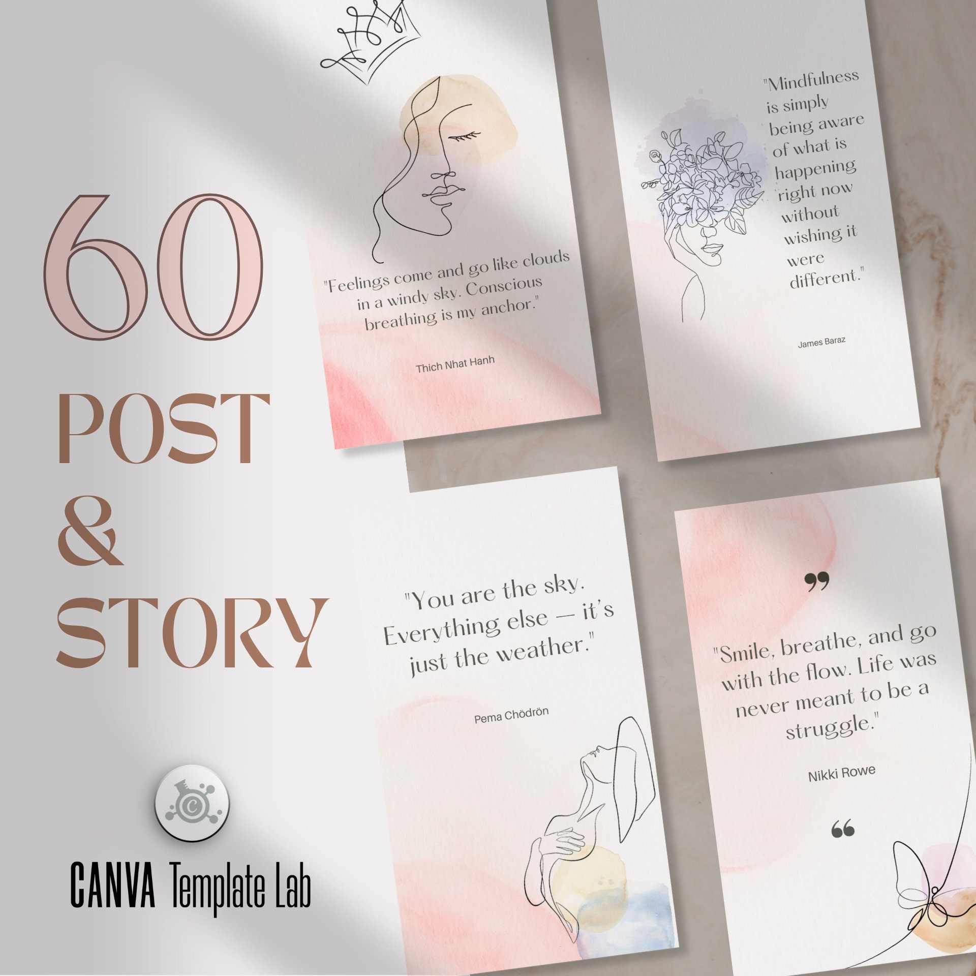 Mindfulness Quote Instagram Template: 60 Posts (canva) - Etsy
