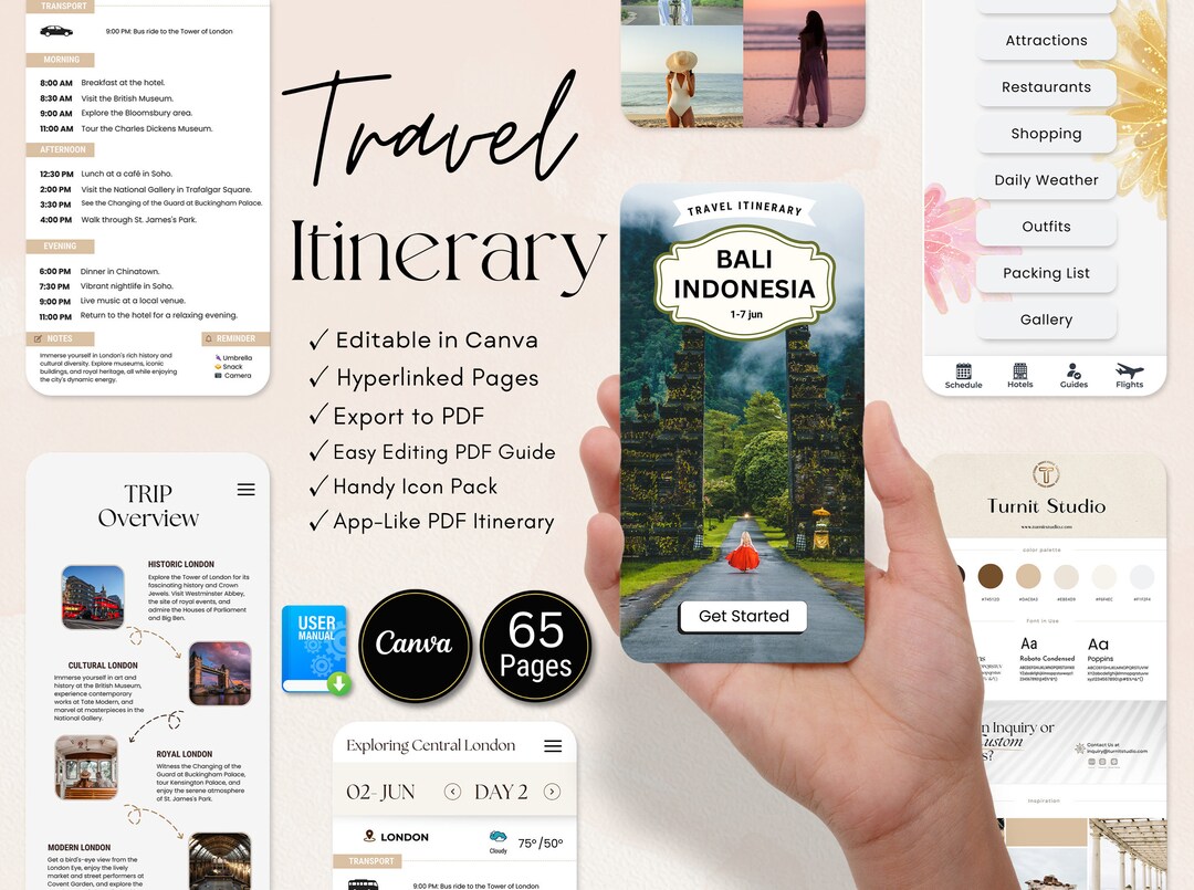 Travel Itinerary Canva Template: App-like, Hyperlinked PDF (mobile) - Etsy