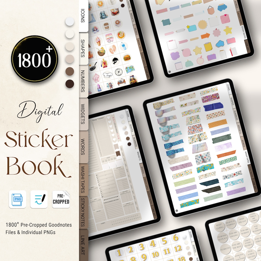 1800+ Digital Stickers for Goodnotes: Pre-cropped PNG Stickers for iPad ...