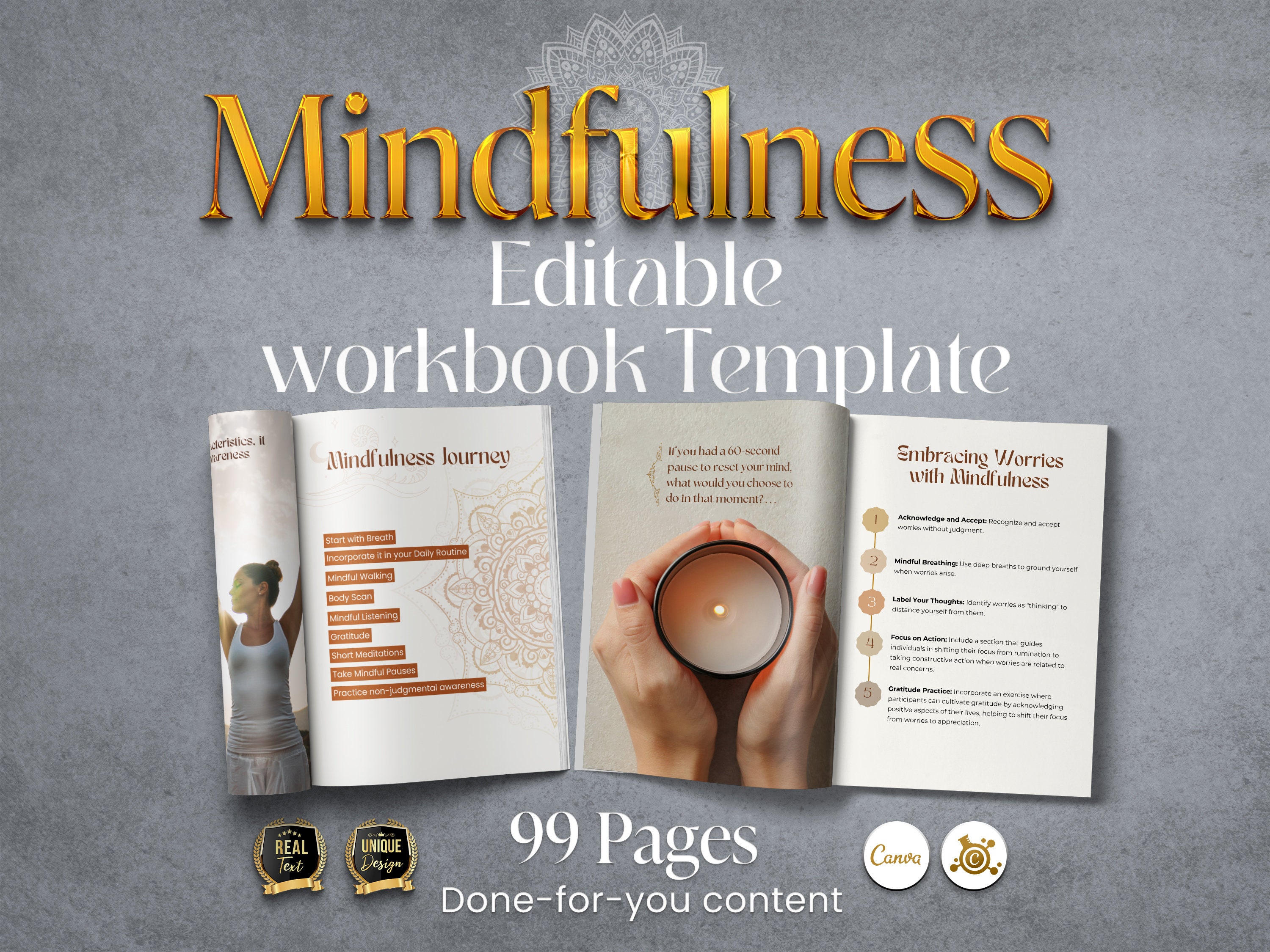 Editable Mindfulness Workbook Canva Templates, Mental Health Journal ...
