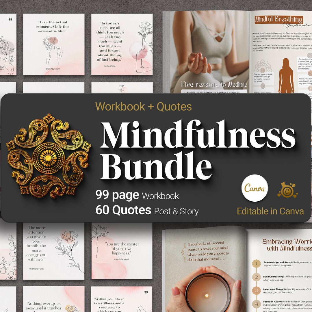 Mindfulness Template Bundle: Wellness Planner, 60 Quotes (canva ...