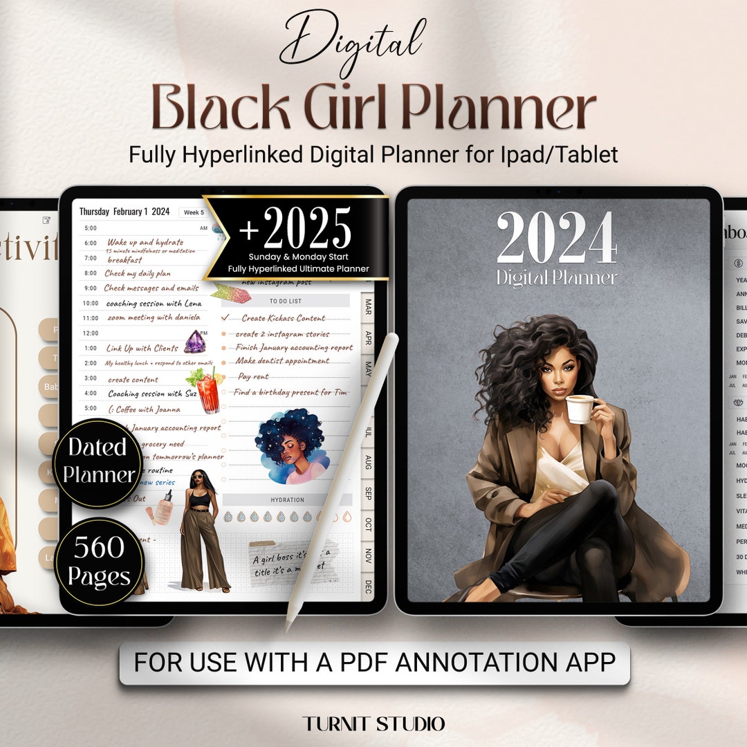 Black Girl Planner, 2024 2025 Digital Planner, Life Planner, Daily ...