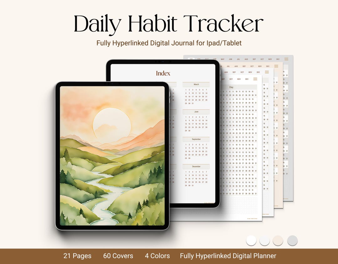 Digital Habit Tracker: Goodnotes Planner, Undated Journal (PDF Download ...