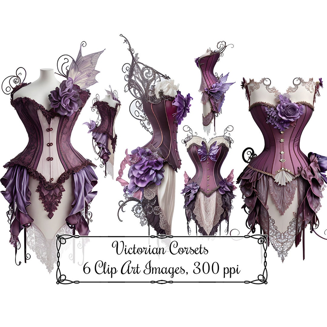 Victorian Corsets Clip Art, Dusty Pink, Mauve, and Purple With Ruffles ...