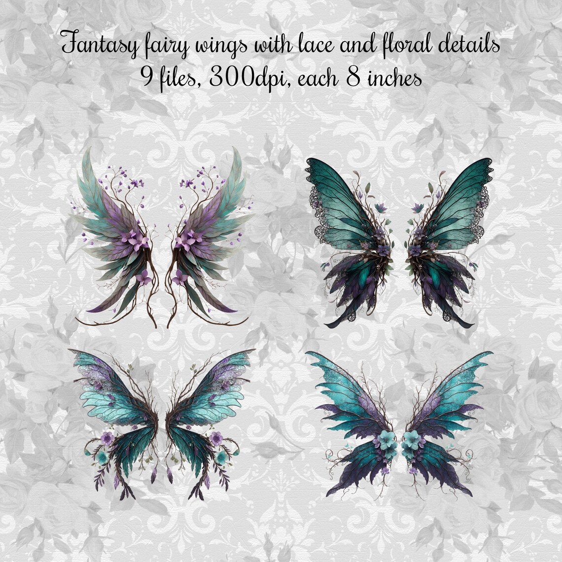 Woodland Fantasy Fairy Wings Clip Art, PNG Overlays Digital Art Instant ...