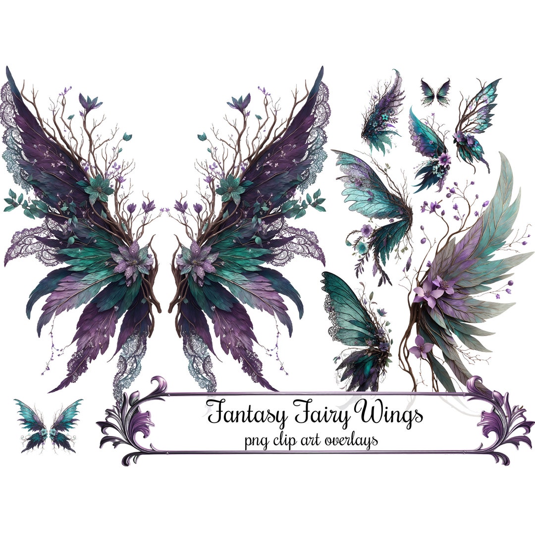 Woodland Fantasy Fairy Wings Clip Art, PNG Overlays Digital Art Instant ...