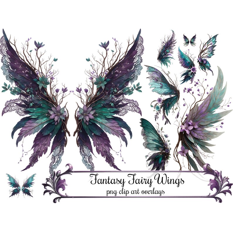 Woodland Fantasy Fairy Wings Clip Art, PNG Overlays Digital Art Instant ...