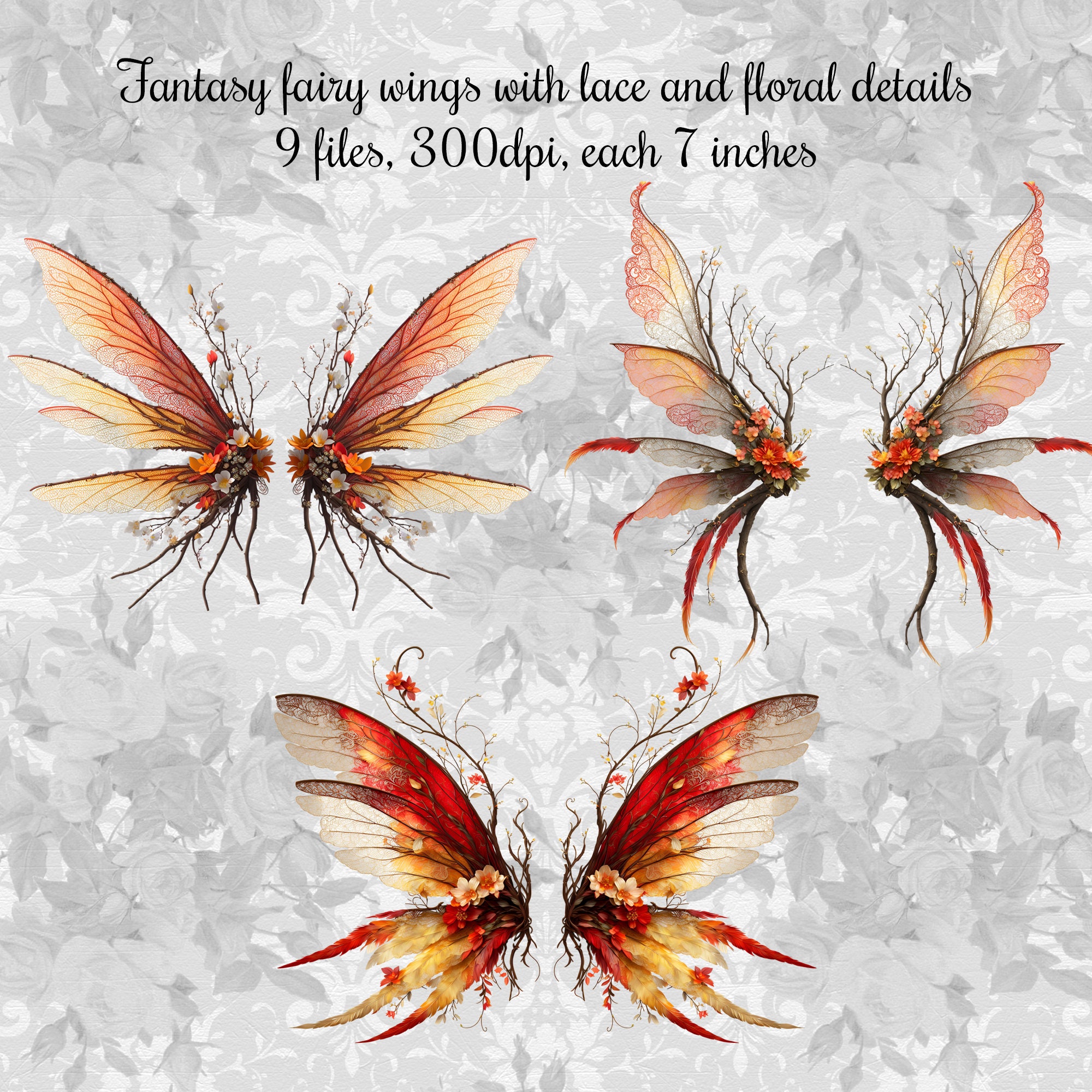 Woodland Fantasy Fairy Wings Clip Art, PNG Overlays Digital Art Instant ...
