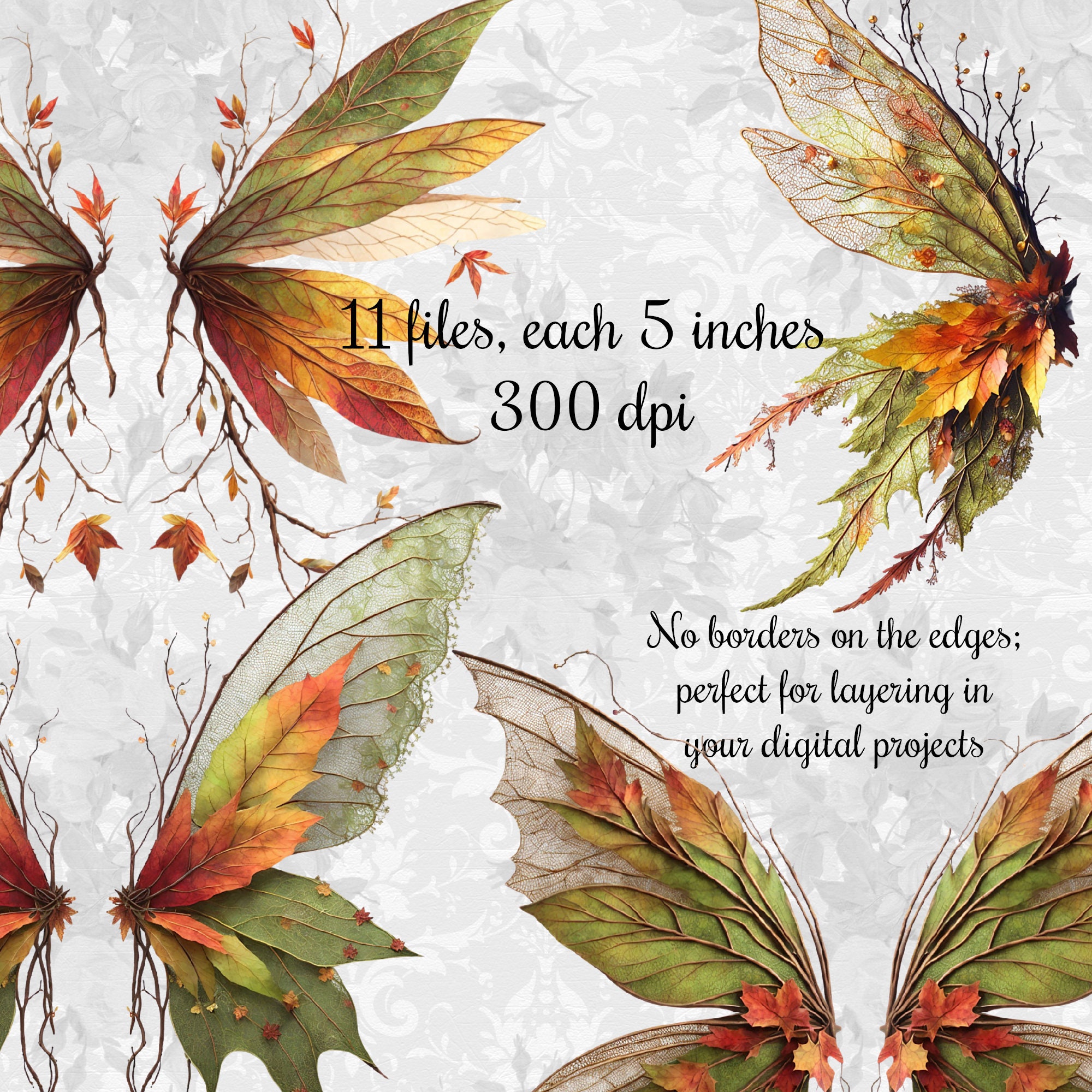 Autumn Fairy Wings Clip Art, Fantasy Wing Overlays Digital Art Instant ...