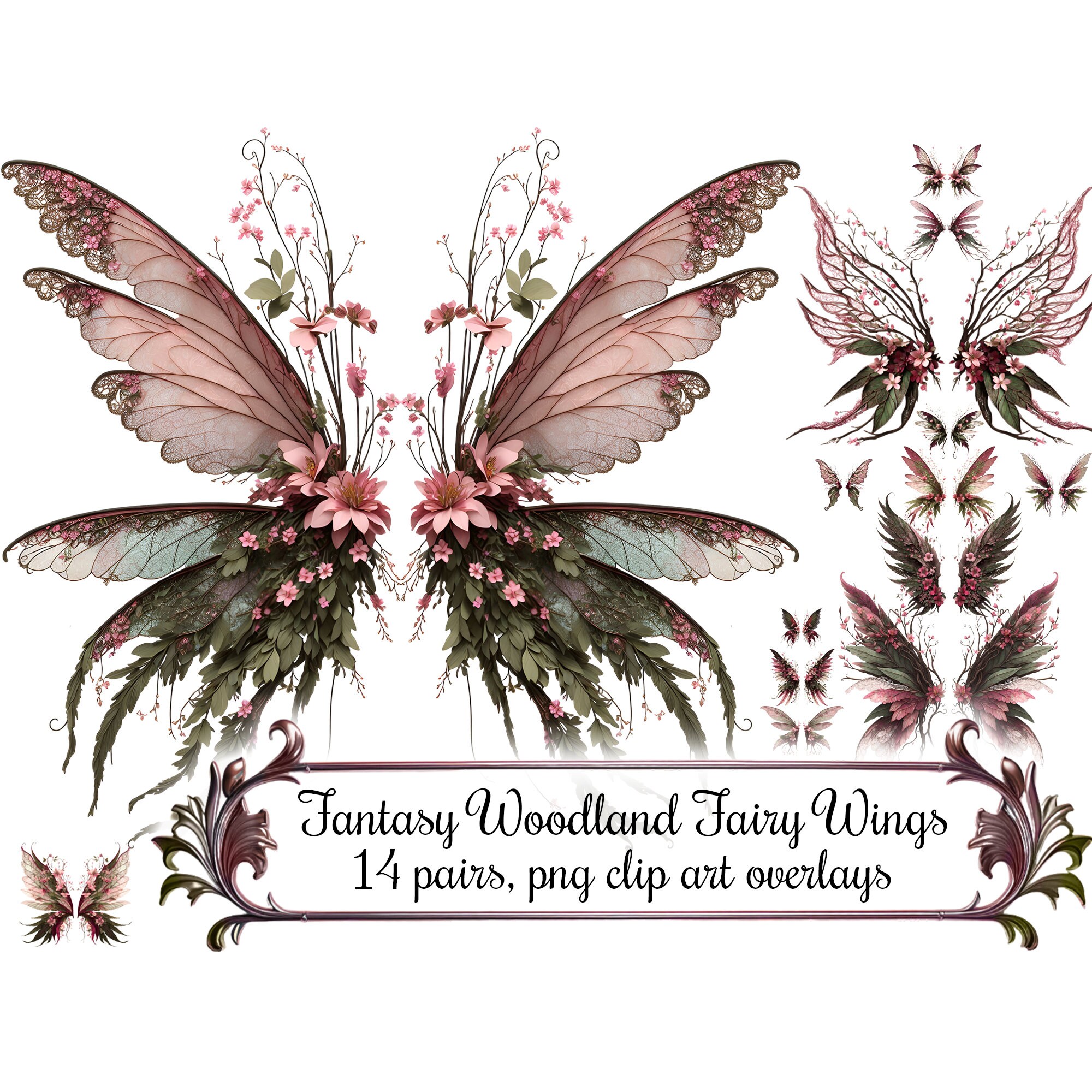 Woodland Fantasy Fairy Wings Clip Art, PNG Overlays Digital Art Instant ...