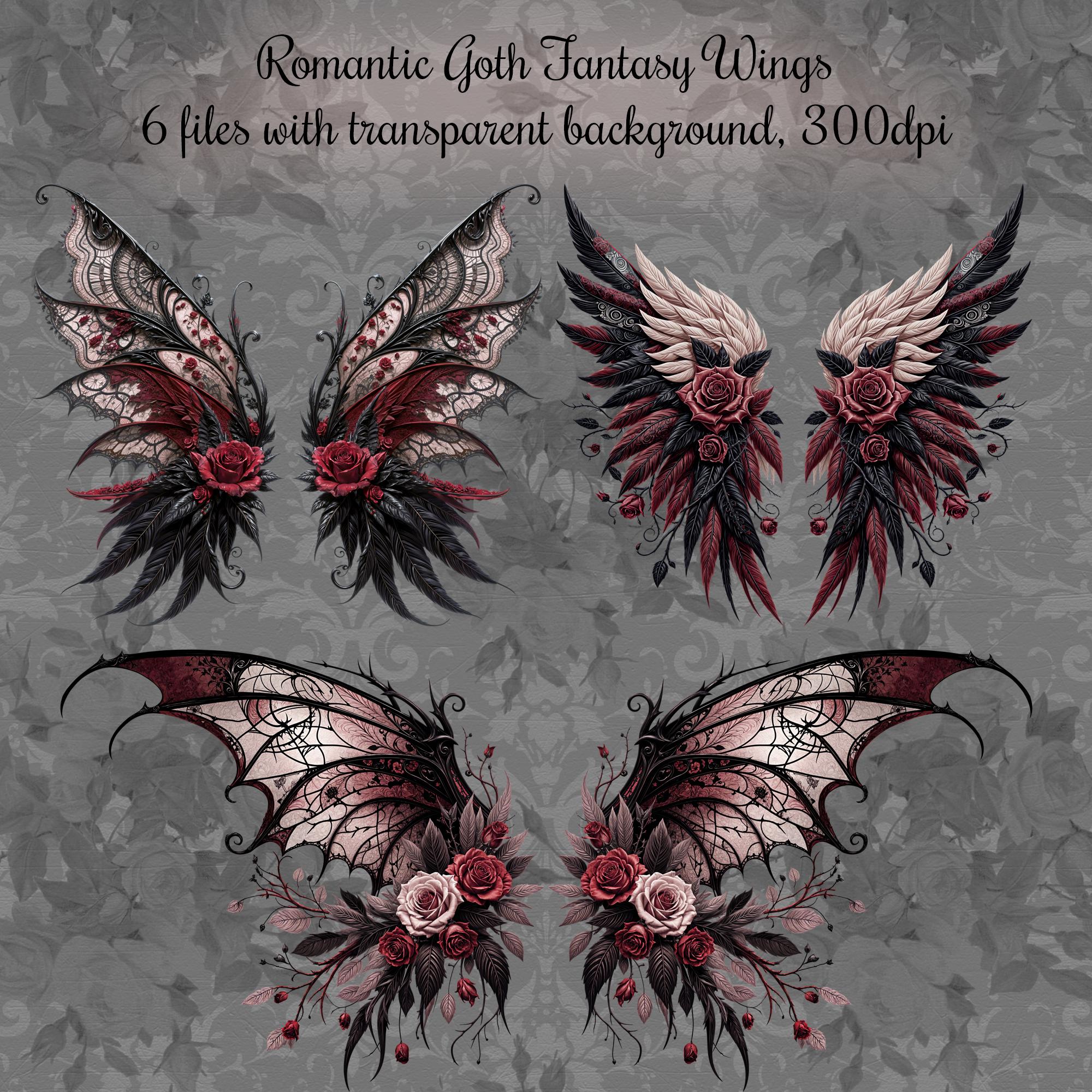 Romantic Goth Fantasy Wings Clip Art, Gothic Fairy Wing Overlays ...