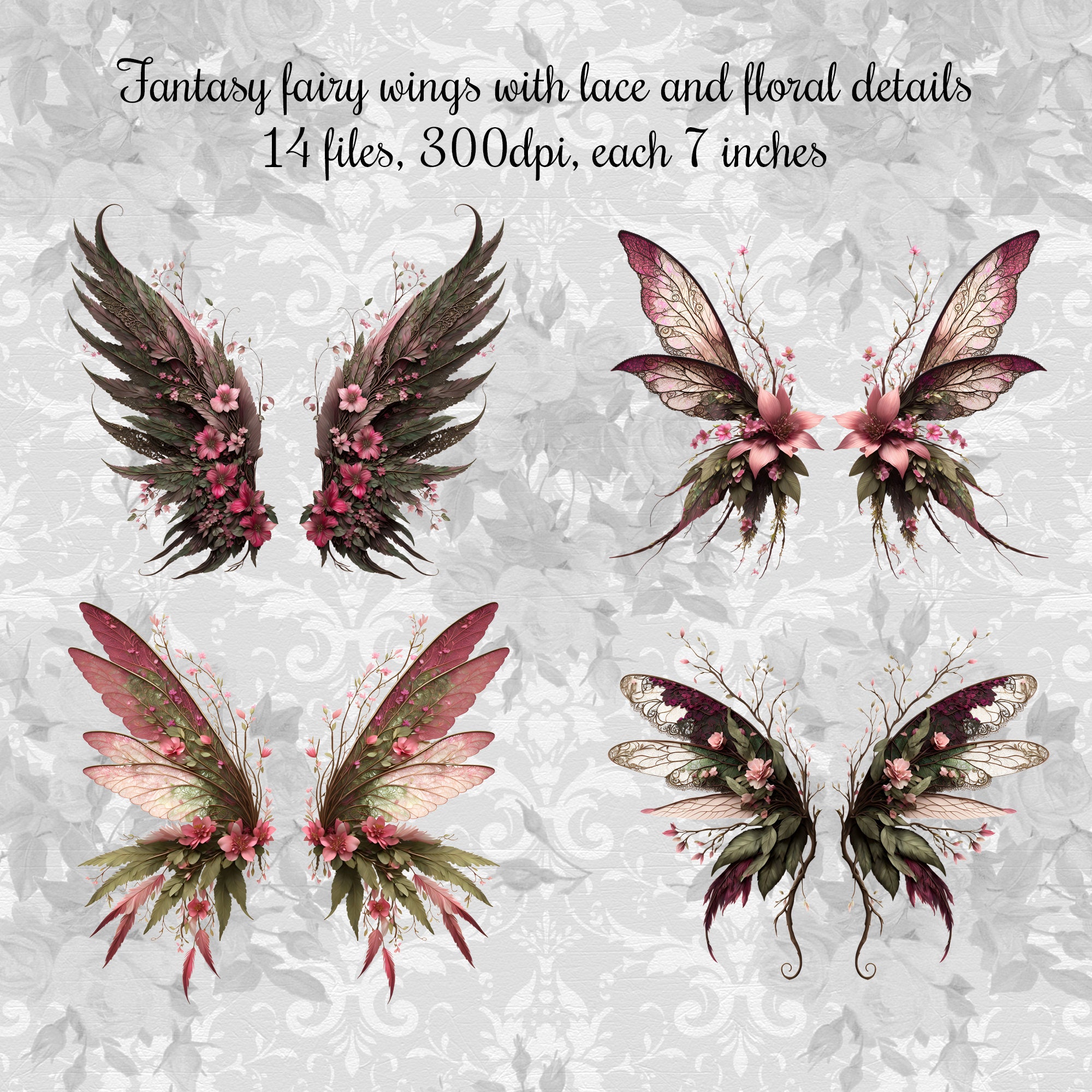 Woodland Fantasy Fairy Wings Clip Art, PNG Overlays Digital Art Instant ...