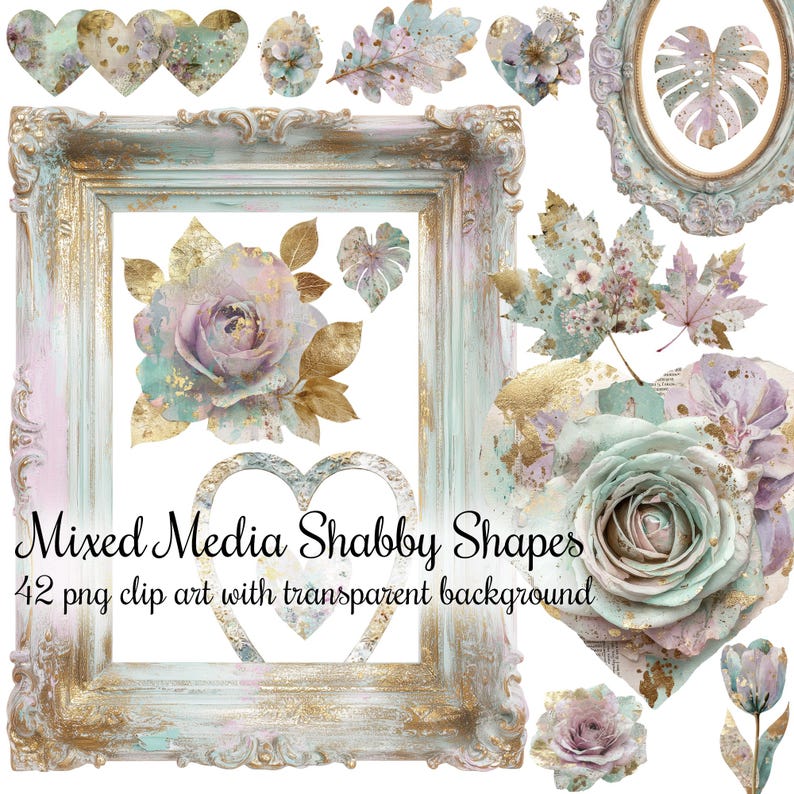 Shabby Mixed Media Clip Art Shapes for Digital Scrapbooking, Lavender ...