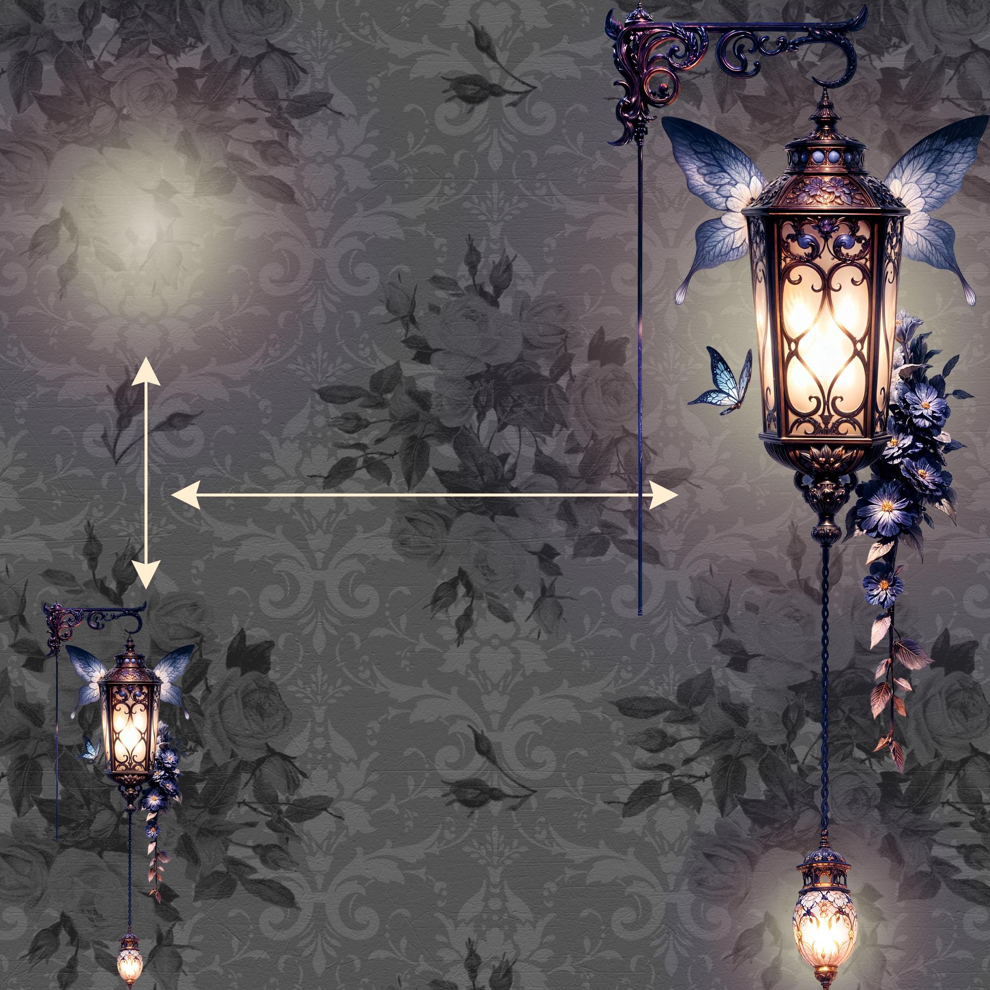 Fantasy Fairy Lanterns Clip Art, Glowing Dark Blue and Purple Floral ...