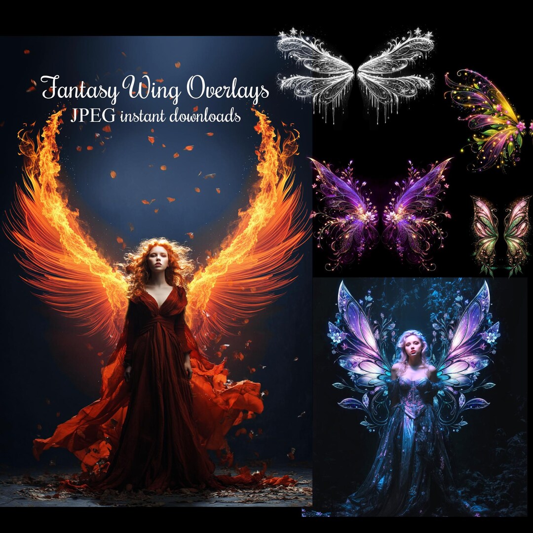 Fairy Wing Overlays, JPEG Photo Effects Images for Layering, Fantasy ...