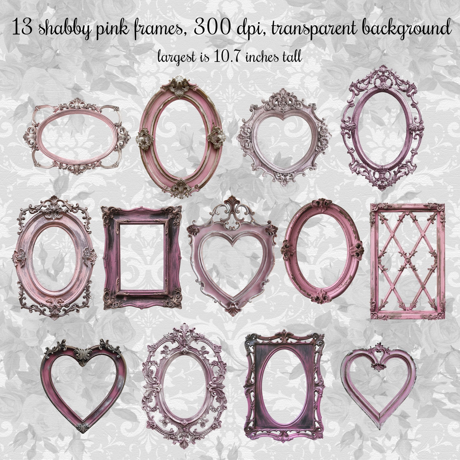 Shabby Dusty Pink Frame Overlays, Painted Wood Clip Art PNG Frames ...