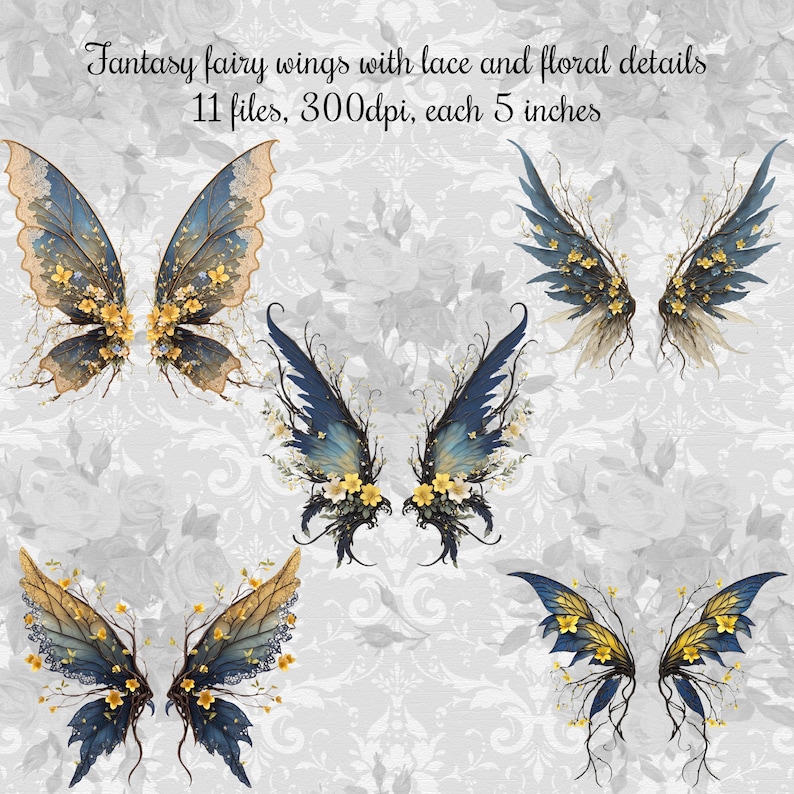 Woodland Fantasy Fairy Wings Clip Art, PNG Overlays Digital Art Instant ...