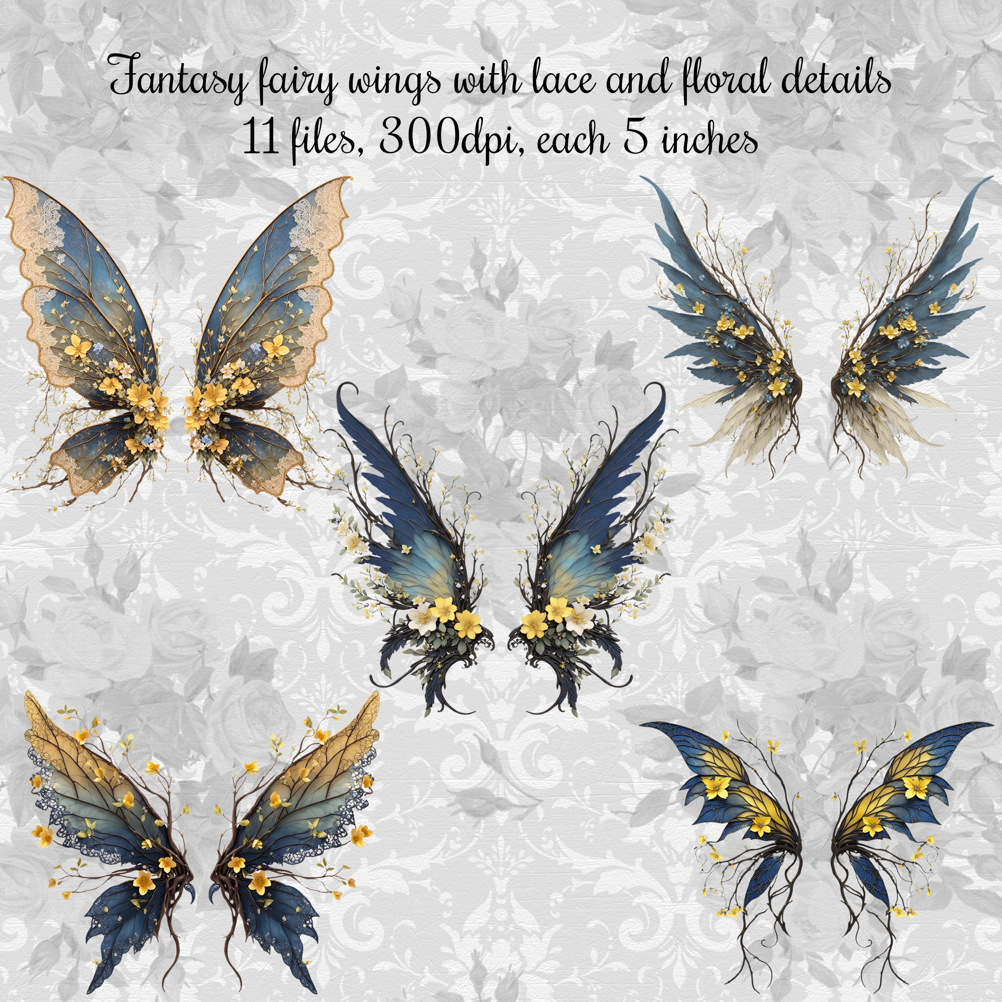 Woodland Fantasy Fairy Wings Clip Art, PNG Overlays Digital Art Instant ...