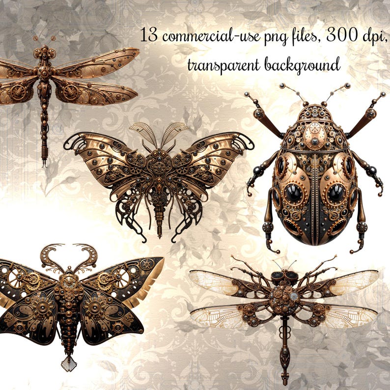 Steampunk Insects Clip Art, Commercial Use Printable Digital Clipart ...