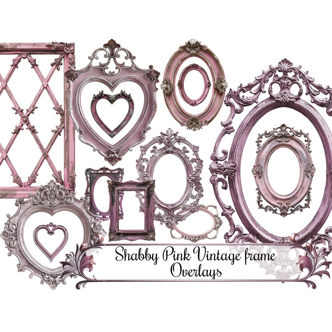 Shabby Dusty Pink Frame Overlays, Painted Wood Clip Art PNG Frames ...