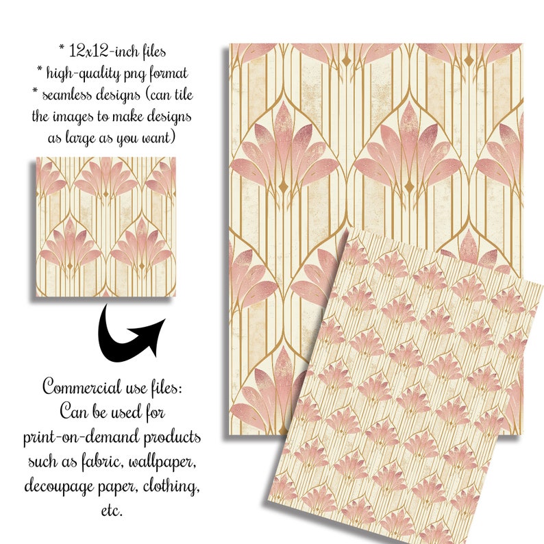 Art Deco Seamless Pattern Bundle, Commercial Use Files, Dusty Pink ...