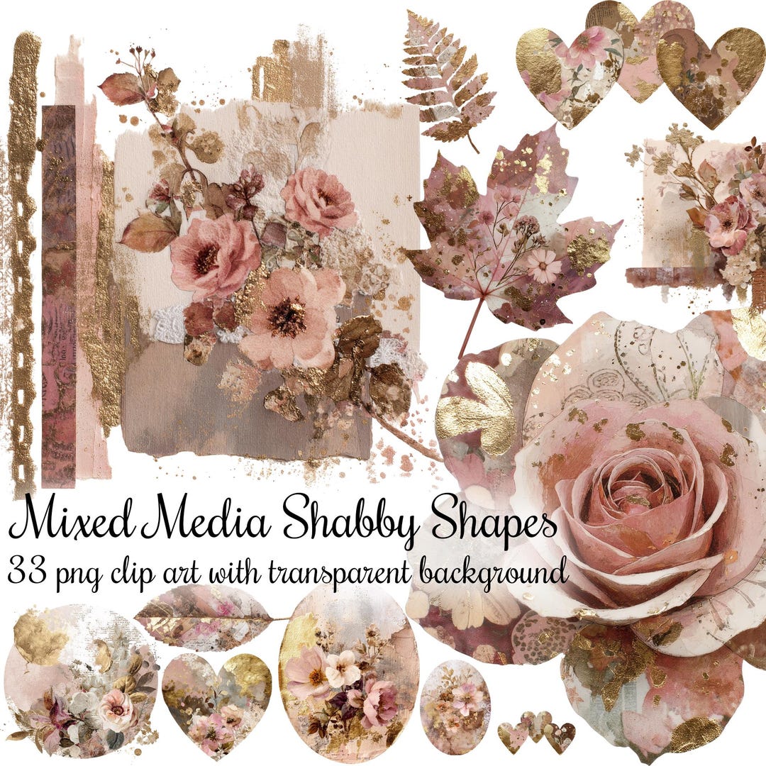 Shabby Mixed Media Clip Art Shapes for Digital Scrapbooking, Dusty Pink ...