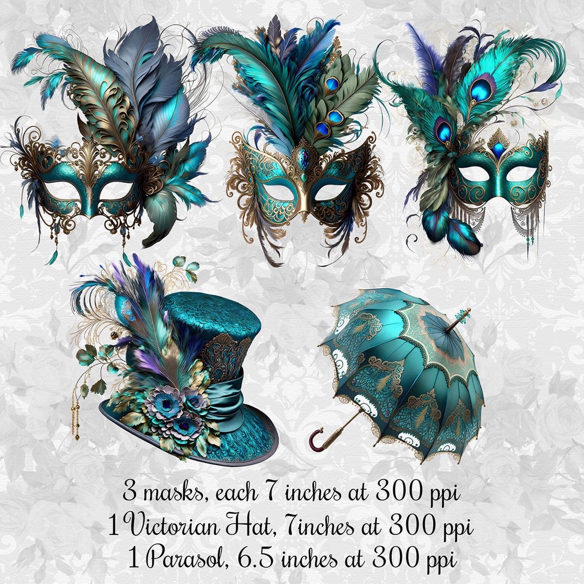 Victorian Peacock Themed Clip Art Teal Blue Feathered Clipart - Etsy