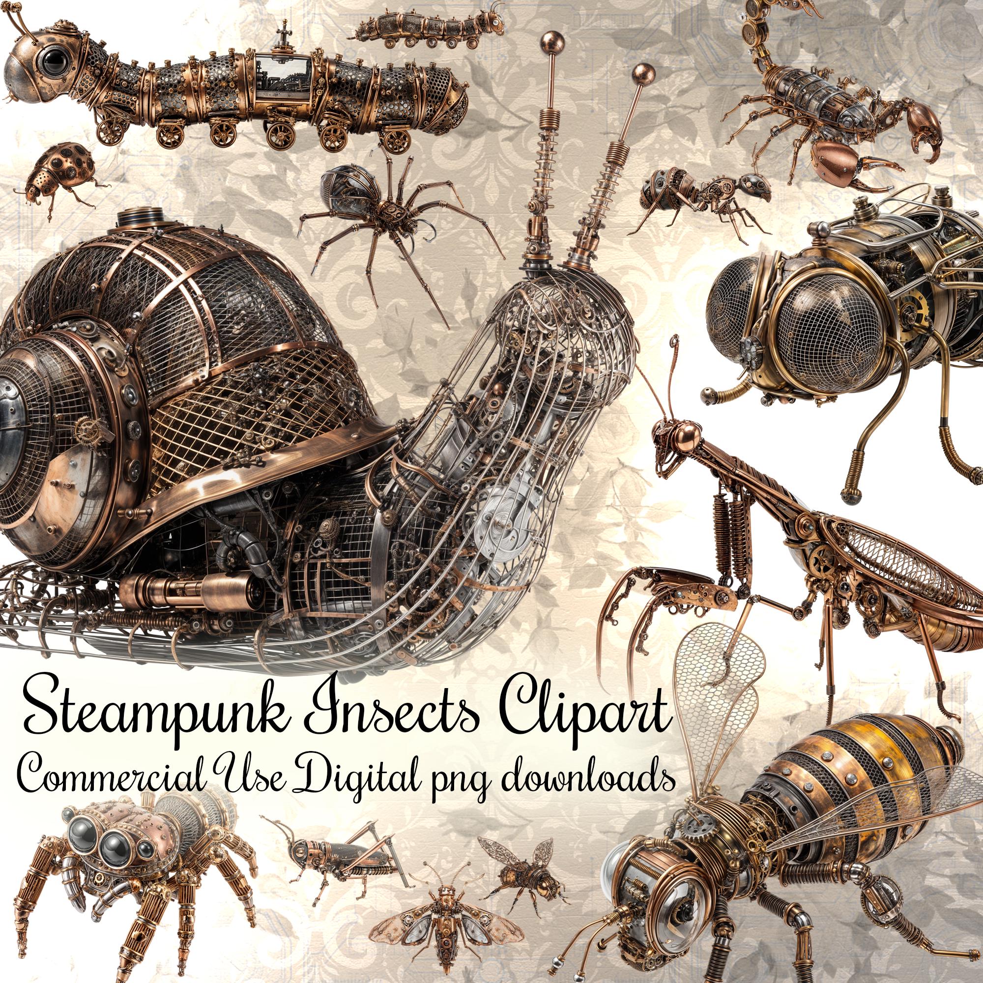 Steampunk Insects Bundle Clip Art, Commercial Use Printable Digital ...
