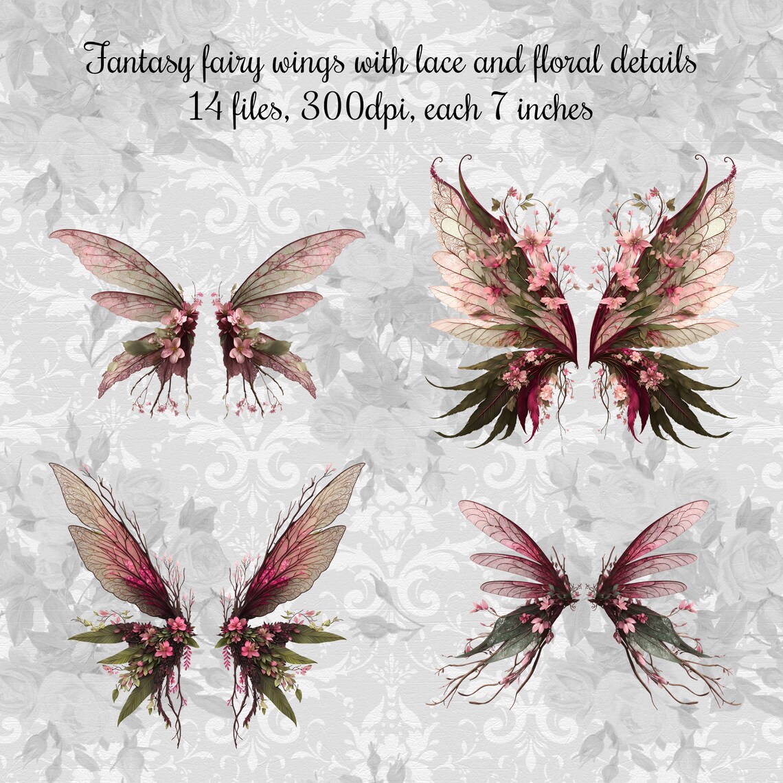 Woodland Fantasy Fairy Wings Clip Art, PNG Overlays Digital Art Instant ...