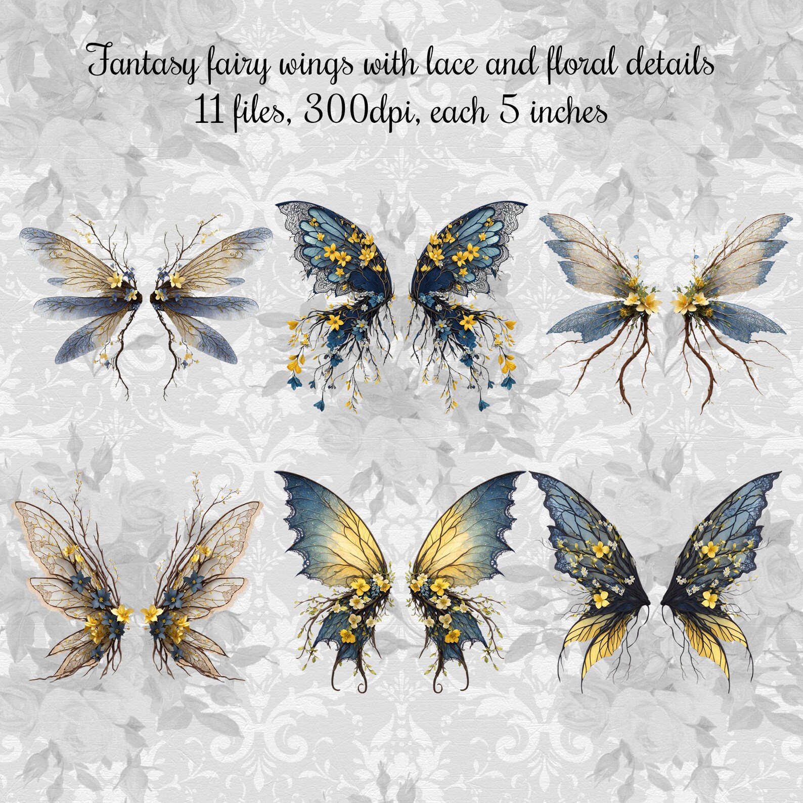 Woodland Fantasy Fairy Wings Clip Art, PNG Overlays Digital Art Instant ...