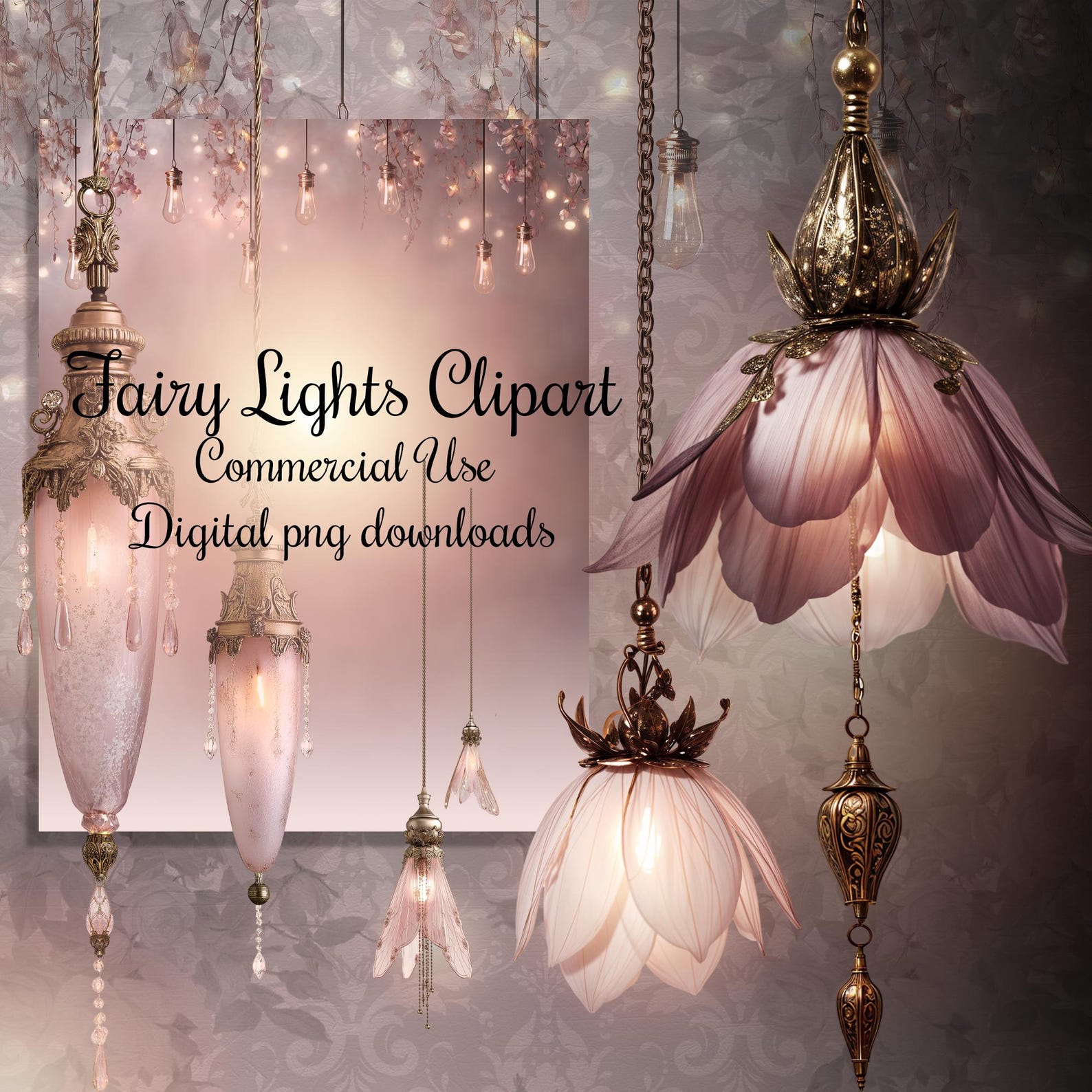 Pink Fairy Light PNG Overlays Clip Art, Digital Clipart Printable ...
