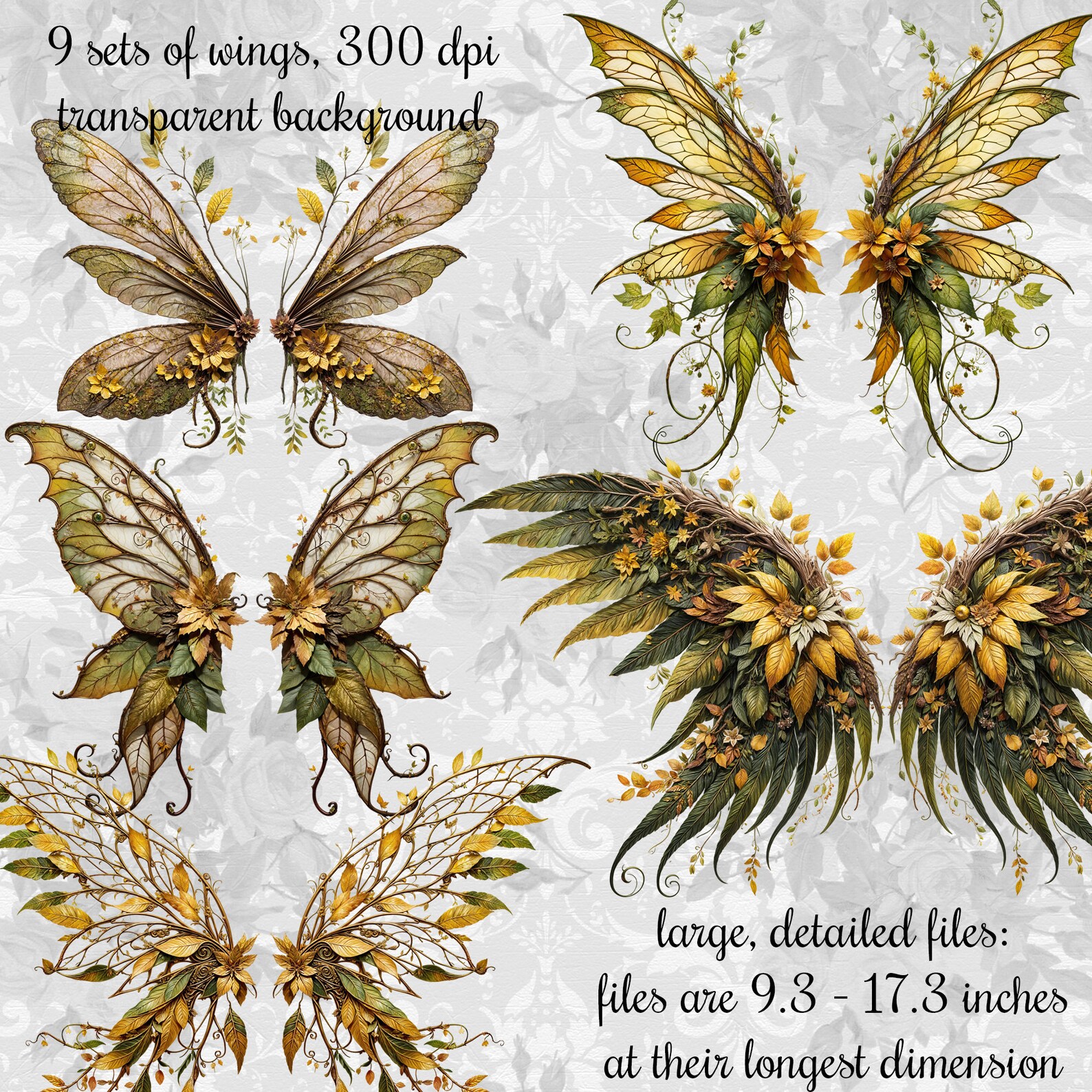 Woodland Fairy Wings Clip Art, Fantasy Wing Overlays Digital Art ...