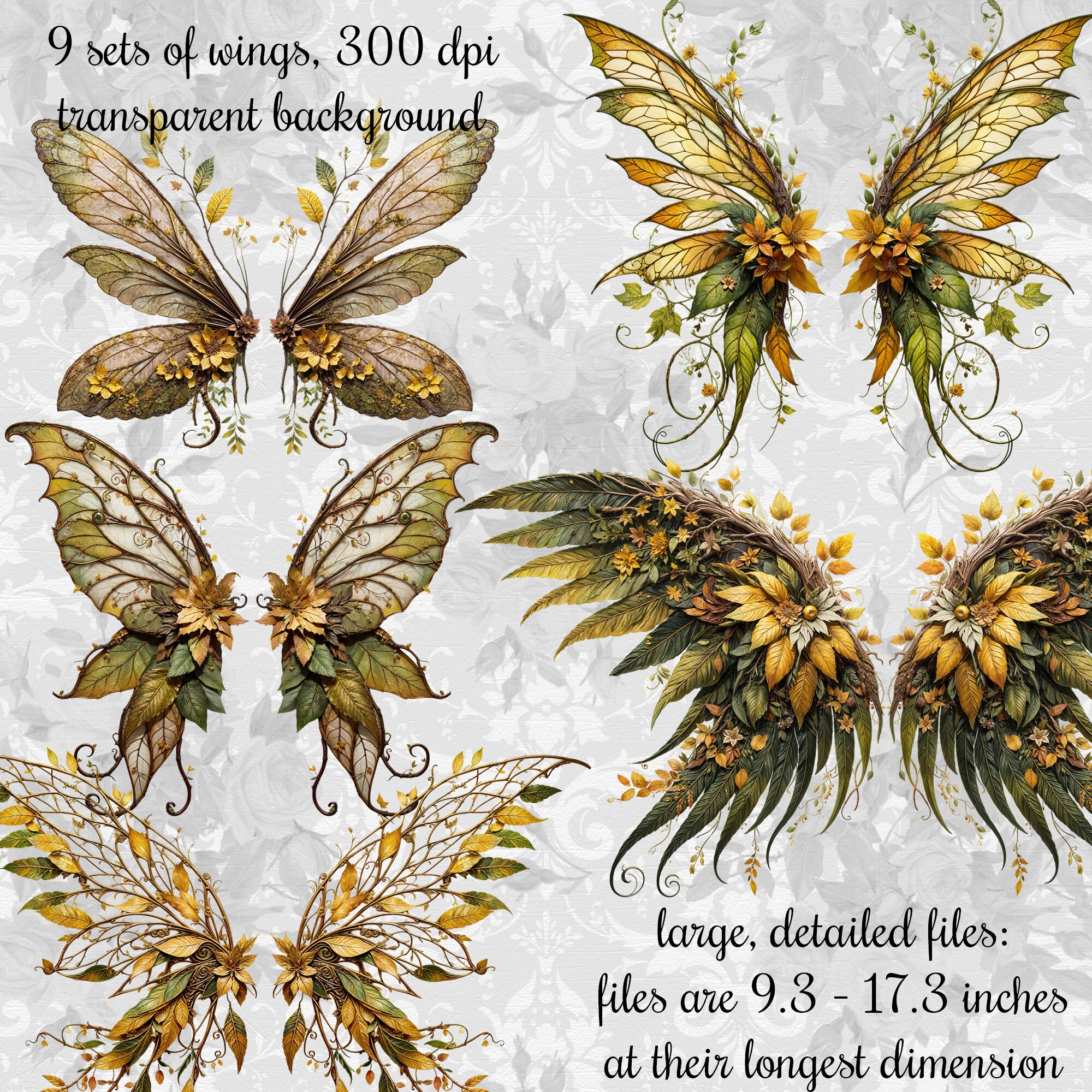 Woodland Fairy Wings Clip Art, Fantasy Wing Overlays Digital Art ...