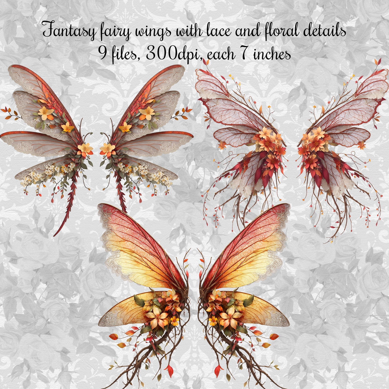 Woodland Fantasy Fairy Wings Clip Art, PNG Overlays Digital Art Instant ...